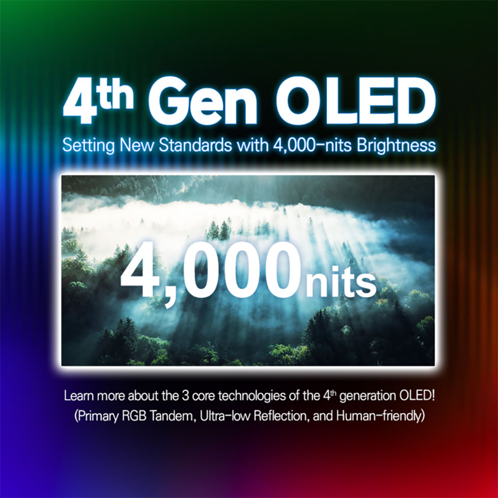 LG Display 4th Generation OLED detailed featuring a four-stack structure and 4000 nits peak ...